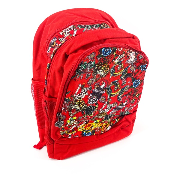 Ed Hardy | Bags | Ed Hardybruce All Over Tattoo Collage Red Backpack ...